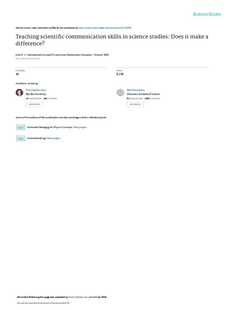 Teaching Scientific Communication Skills in Science Studies: Does It ...