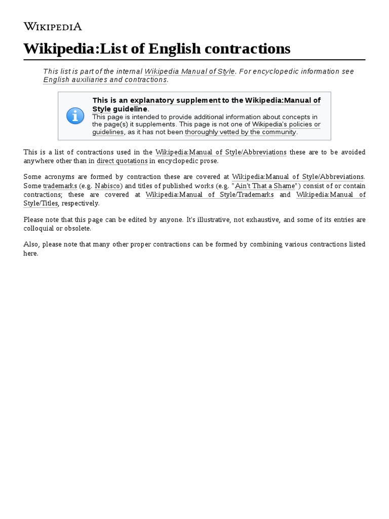 List of English Contractions I | PDF | Wikipedia | Language Mechanics