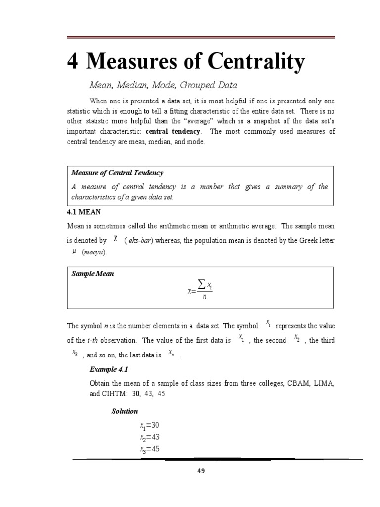 4 Measures of Centrality and Location | PDF | Percentile | Mean