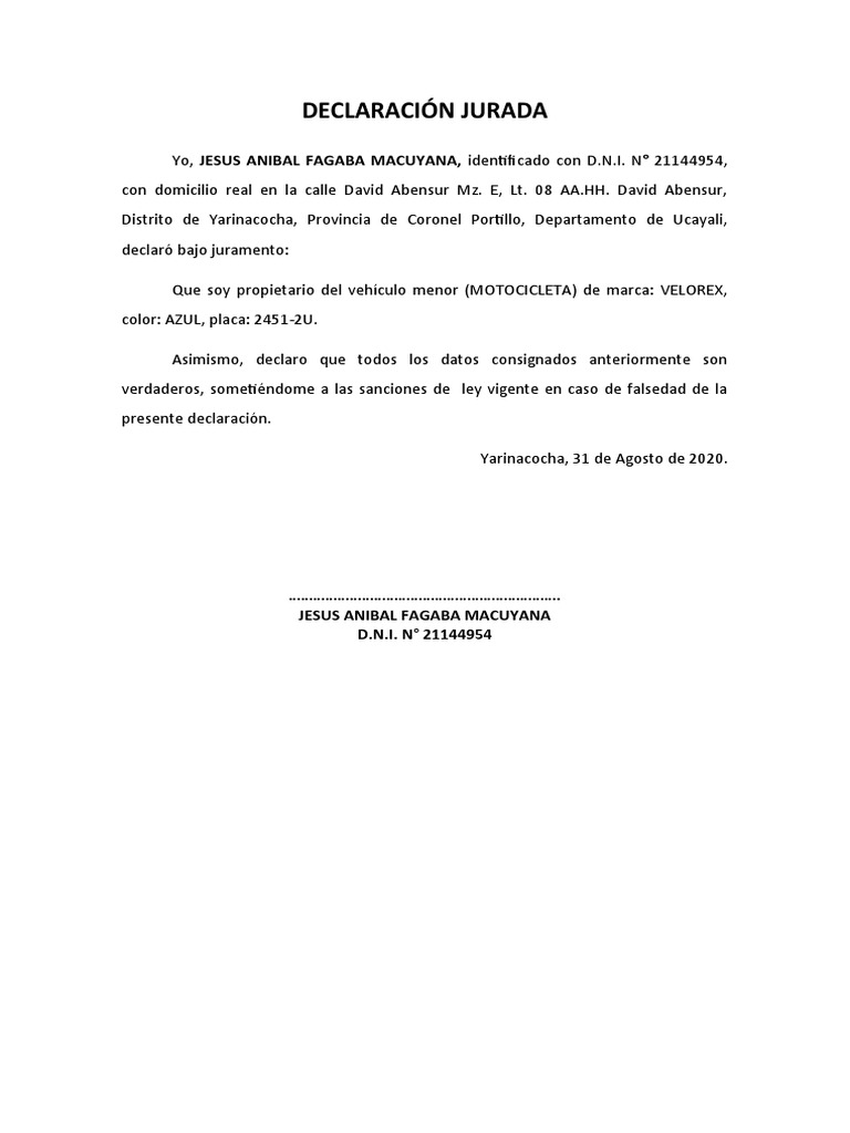 Declaración Jurada | PDF