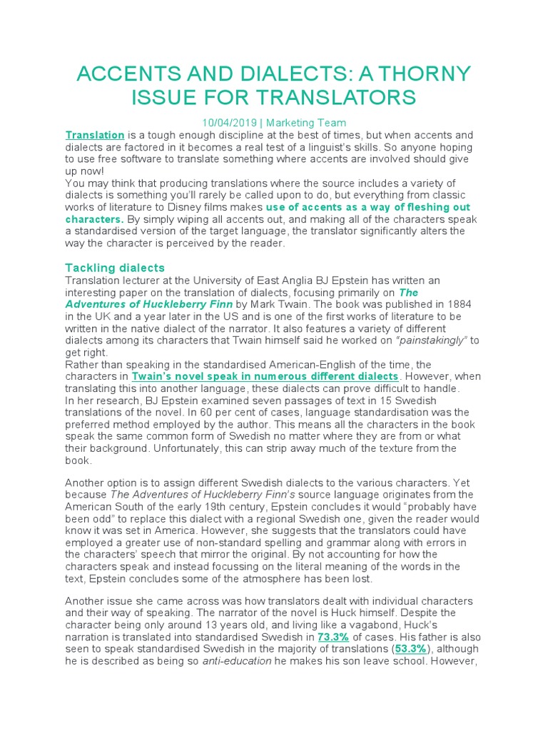 Accents and Dialects | PDF | Huckleberry Finn | Accent (Sociolinguistics)