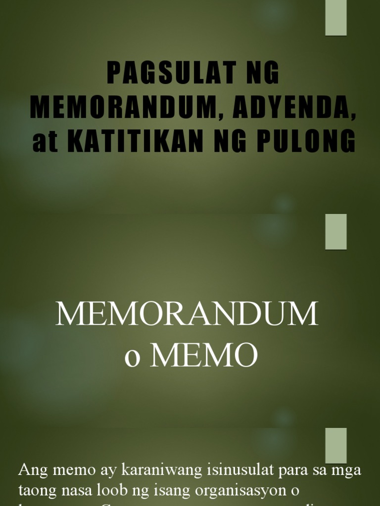 Pagsulat NG Memorandum, Adyenda, at Aktitkan NG Pulong | PDF