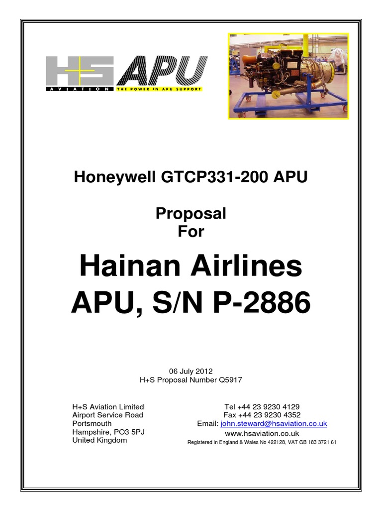 Q5917 - Hainan Airlines GTCP331-200 T&M Proposal With NTE For P-2886 | PDF | Valve | Rivet