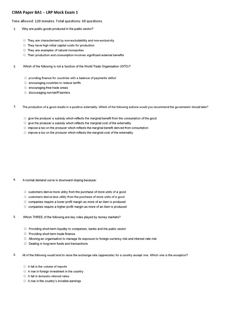 CIMA Paper BA1 LRP Mock 2018 Questions | PDF