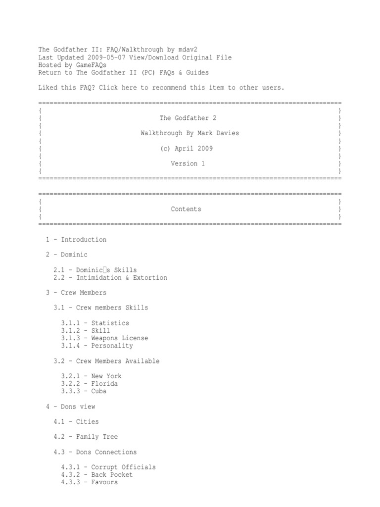 The Godfather II - Guide 1 | PDF | Strategy Guide | Leisure