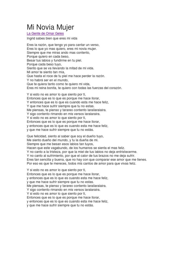 Mi Novia Mujer - Letra Vallenato | PDF
