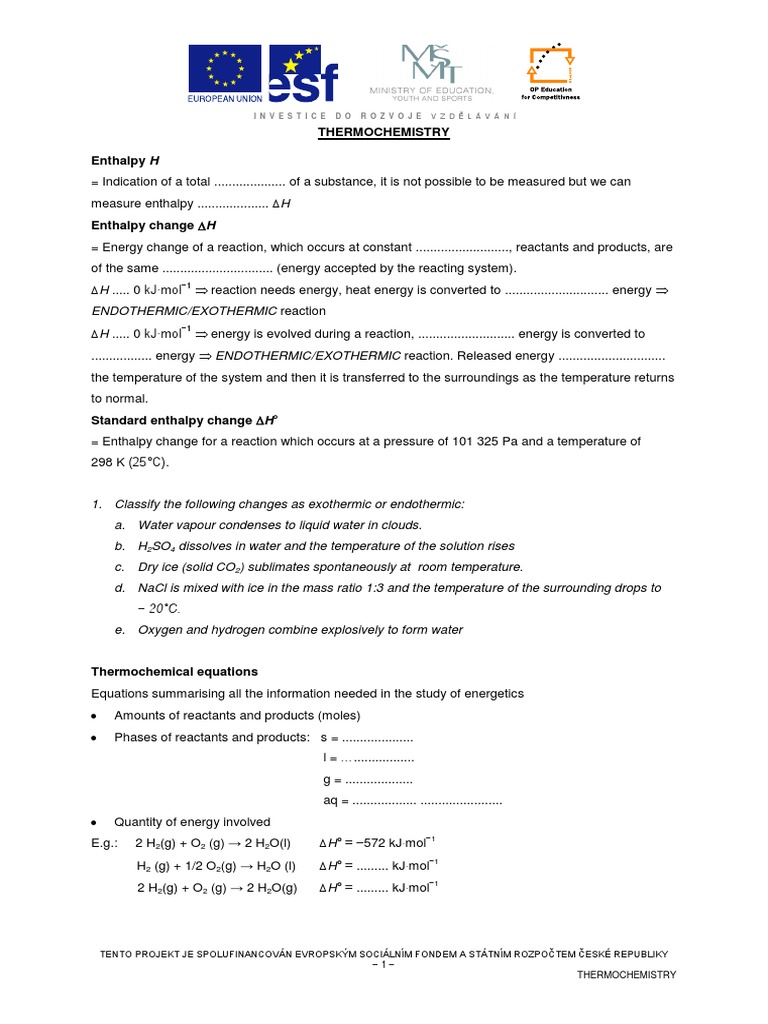 Thermochemistry: Enthalpy Changes, Reaction Energetics, and Laws of ...