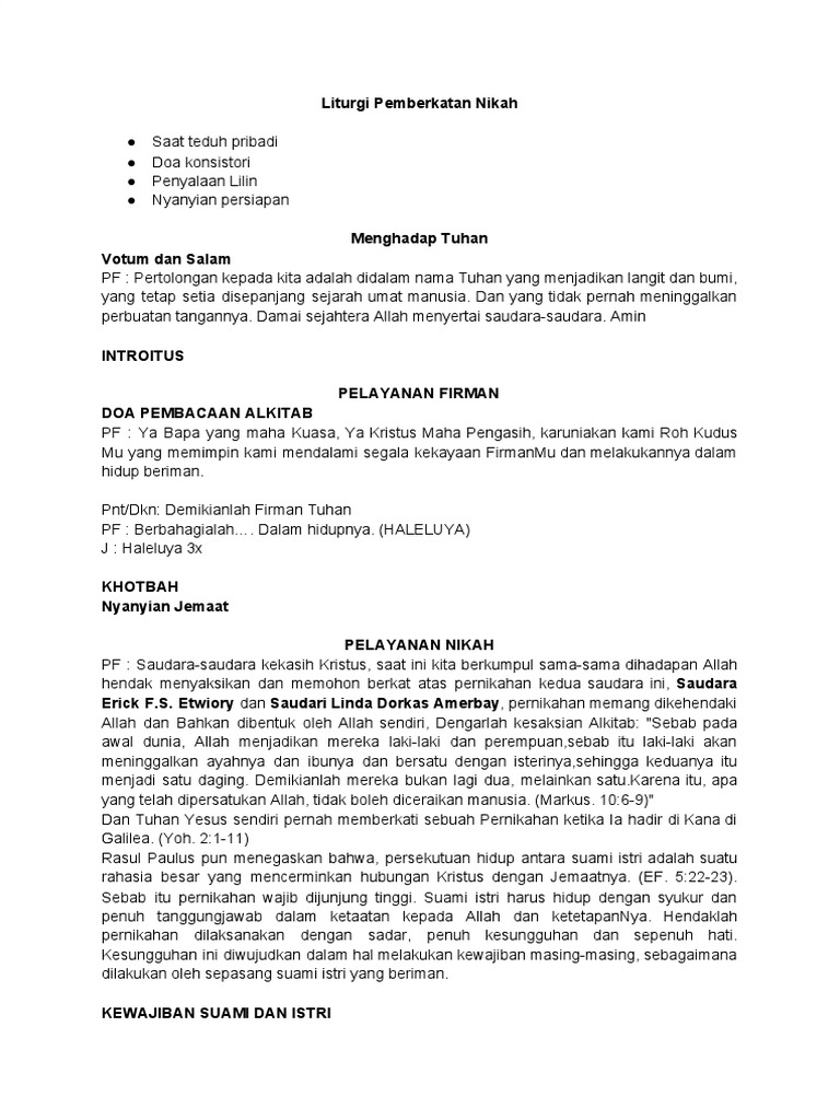 Liturgi Pemberkatan Nikah PDF | PDF