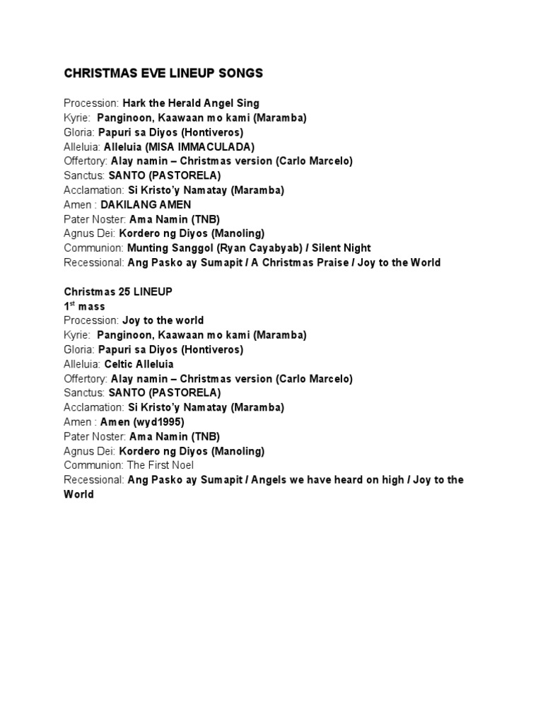Christmas Mass Song Lineup | PDF