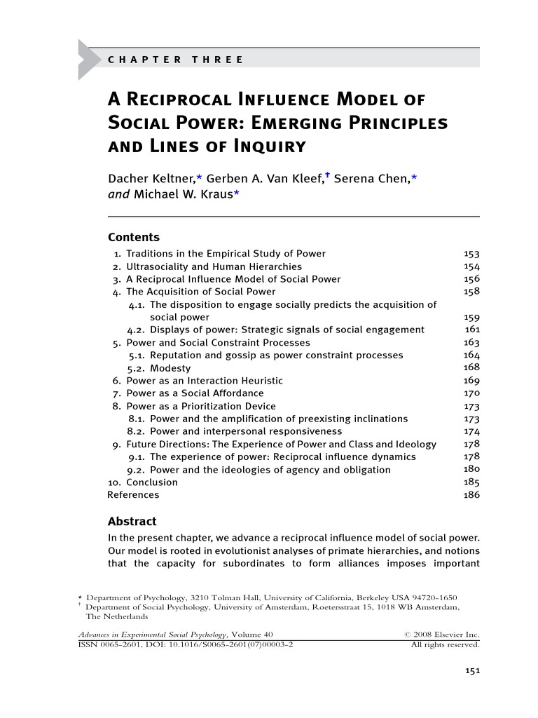 A Reciprocal Influence Model of Social Power: Emerging Principles and ...