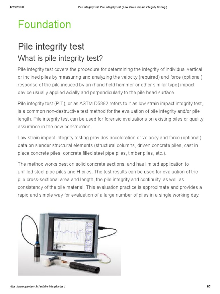 Pile Integrity Test Pile Integrity Test (Low Strain Impact Integrity ...