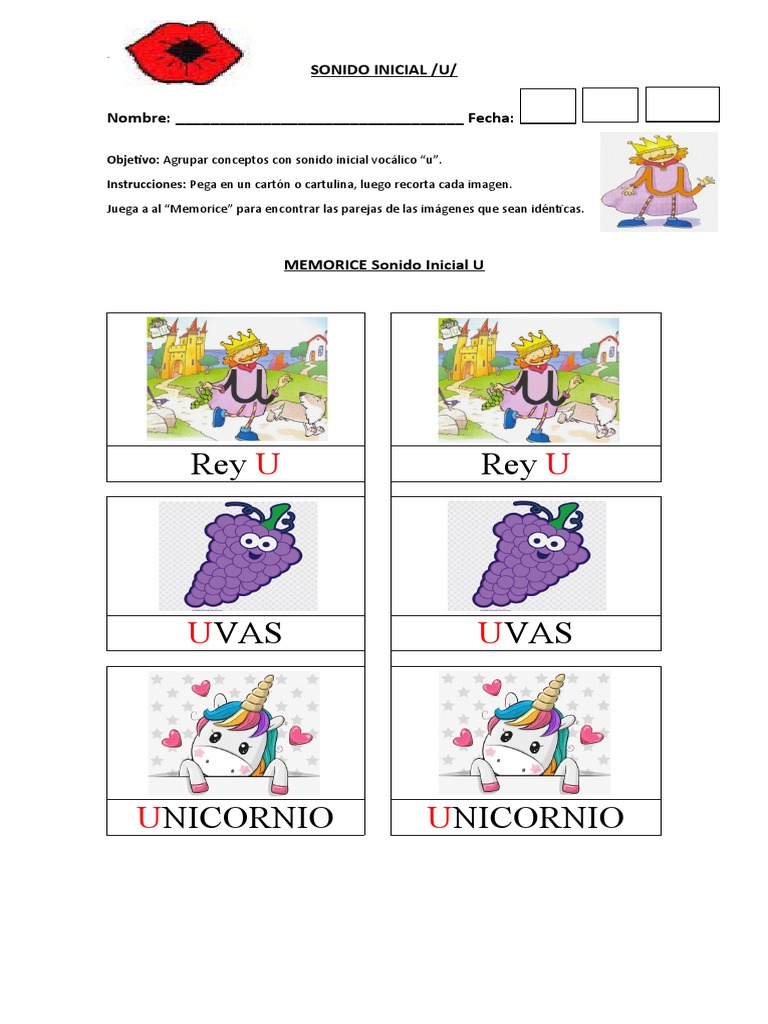 Memorice - Sonido Inicial Vocálico U | PDF