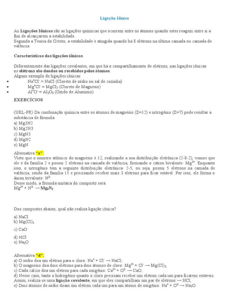 Ligação Iônica | PDF | Bandas de valência e condução | Ligação iônica