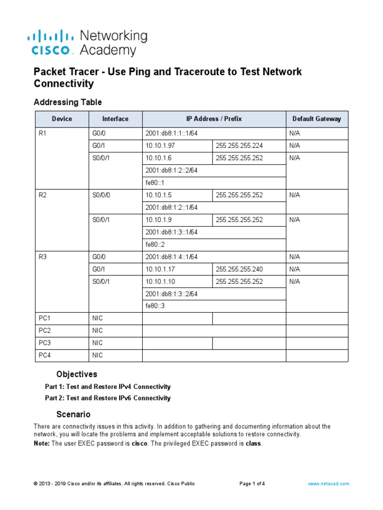 Lab 11.1 - Use Ping and Traceroute To Test Network Connectivity | PDF ...