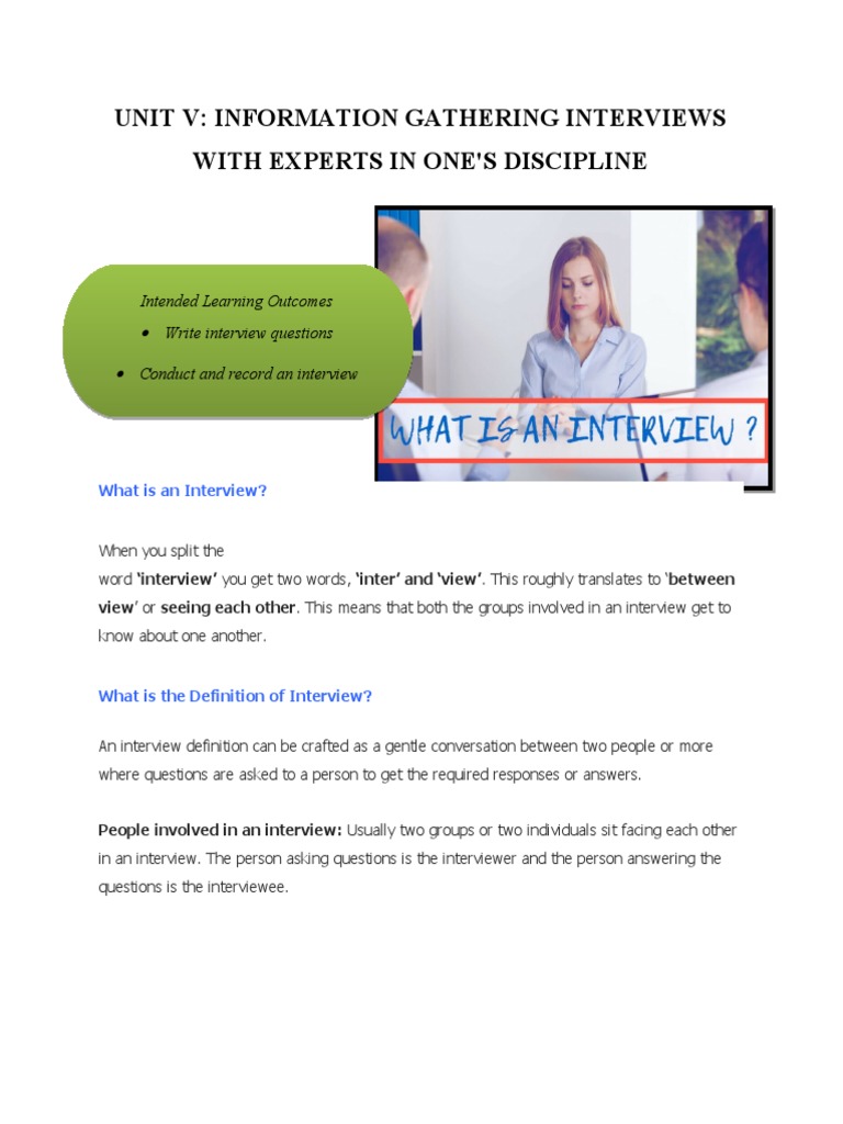 Unit V: Information Gathering Interviews With Experts in One'S ...