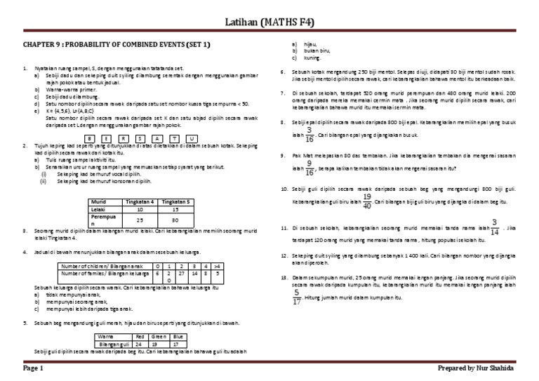 CHAPTER 9 Probability of Combine Event - Latihan - Set 1 | PDF