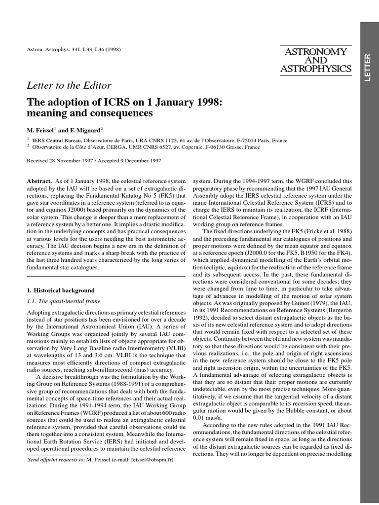 ICRS Adoption: Impacts on Astronomy | PDF | Social Science | Science ...