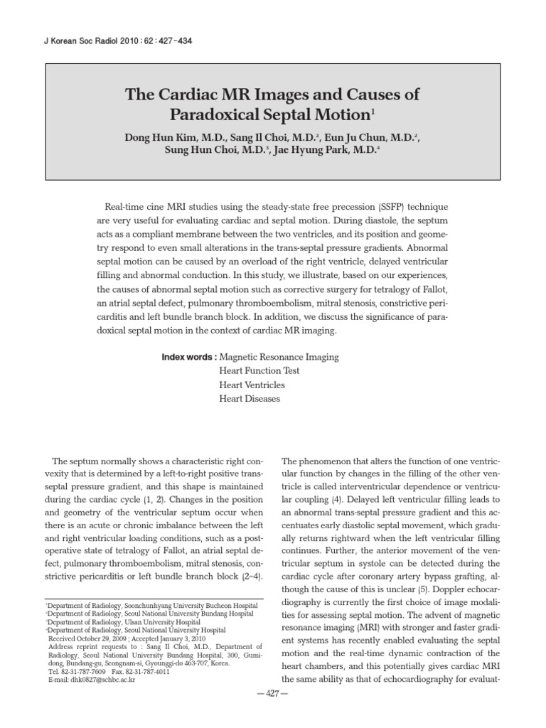 The Cardiac MR Images and Causes of Paradoxical Septal Motion | PDF ...