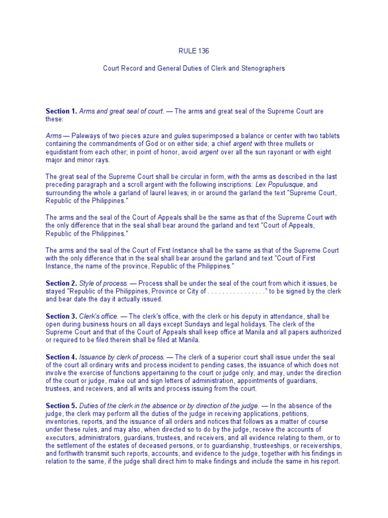136 To Rules of Court | PDF | Law Clerk | Judge