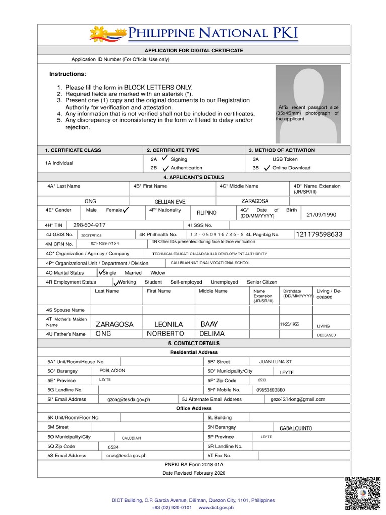 PNPKI Individual Certificate Application Form Fillable v2.4 4 | PDF