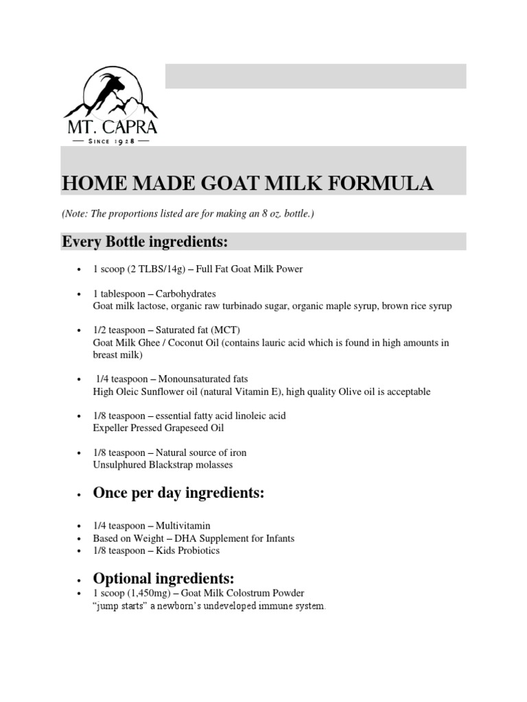 Home Made Goat Milk Formula Mt-Capra Farms 2 | PDF | Fat | Breast Milk