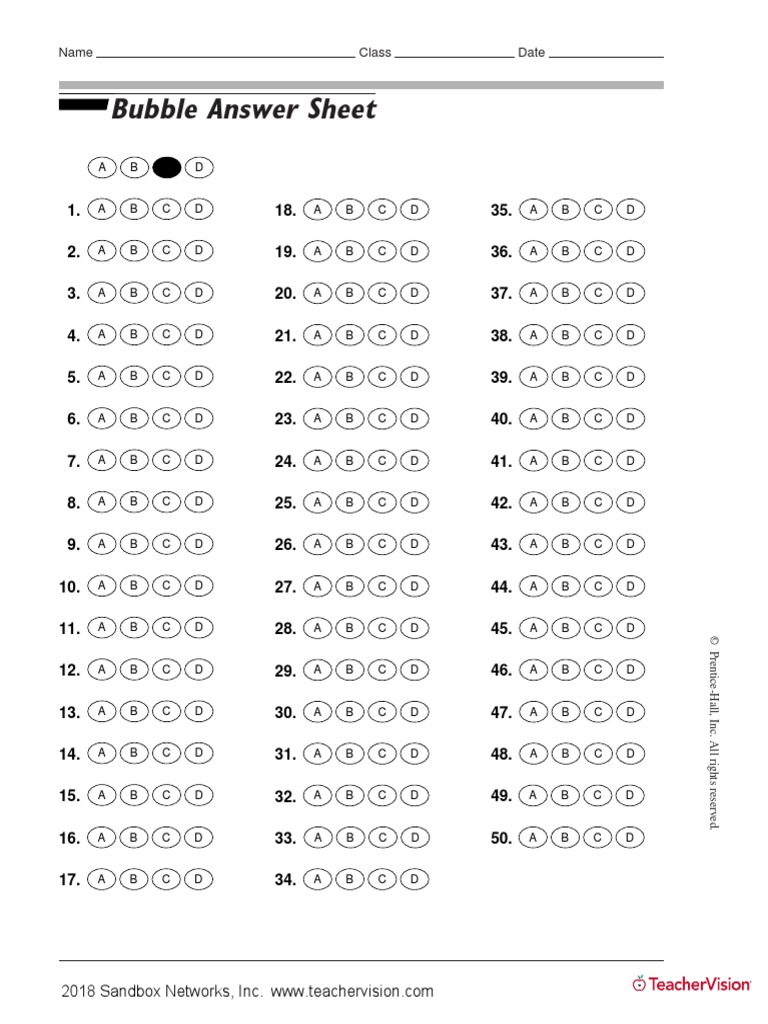 Bubble Answer Sheet: Name Date Class | PDF | Science & Mathematics ...