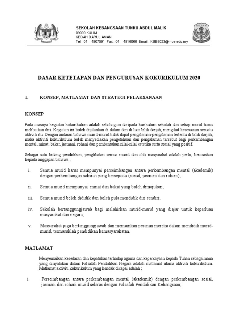 Dasar Dan Ketetapan Kokurikulum SK Tam | PDF