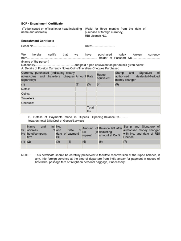 ECF - Encashment Certificate | PDF | Cheque | Rupee