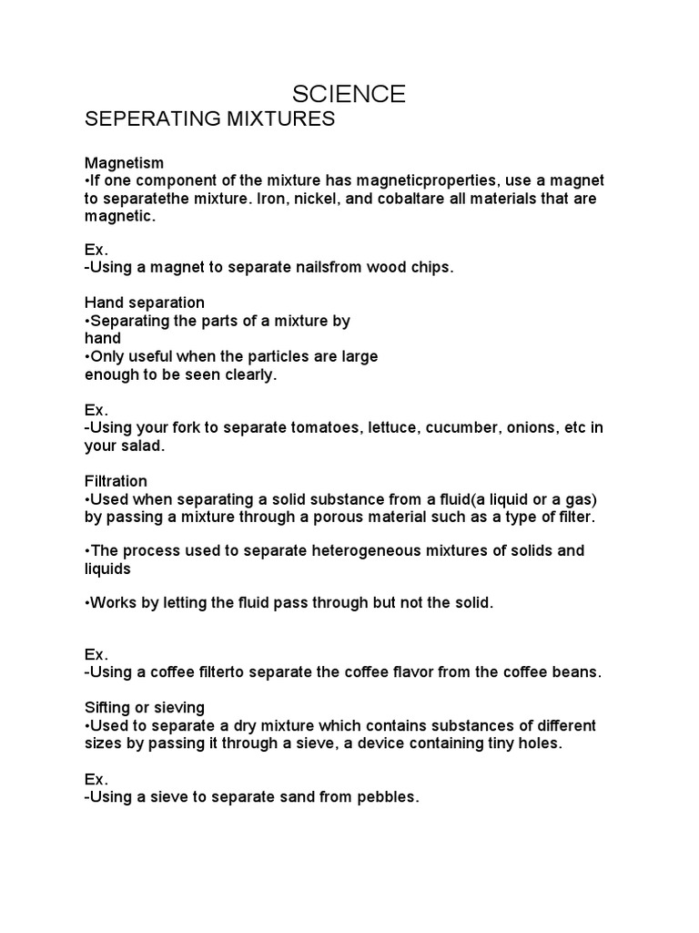 Science: Seperating Mixtures | PDF | Mixture | Solution