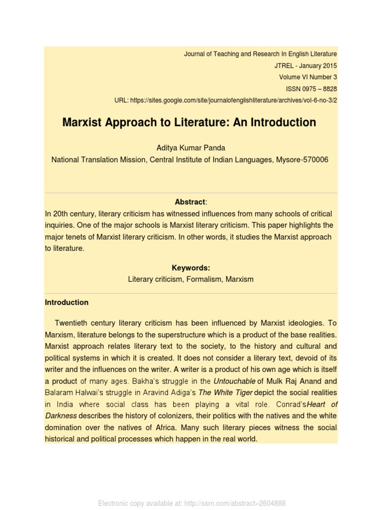 Marxist Approach To Literature: An Introduction: Abstract | PDF ...
