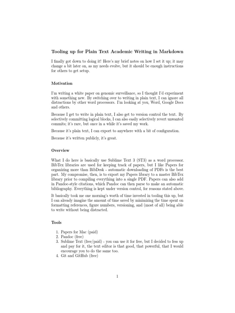 Tooling Up For Plain Text Academic Writing in Markdown | PDF