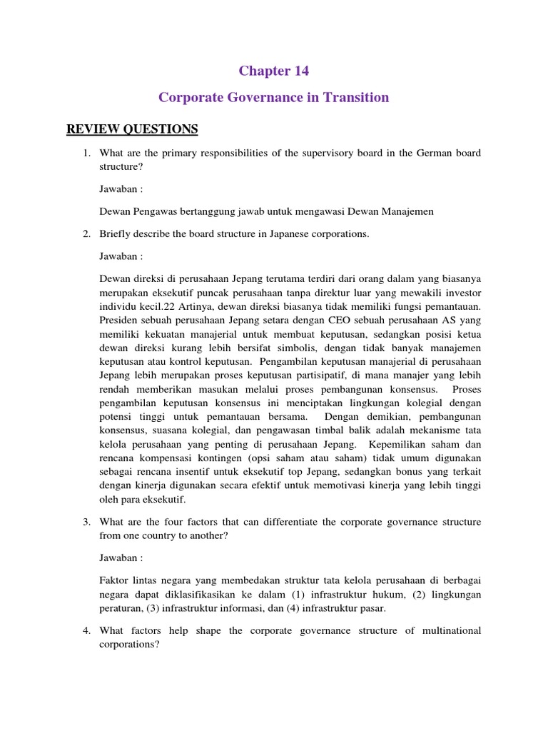 Jawaban Corporate Governance and Ethics Chapter 14 | PDF
