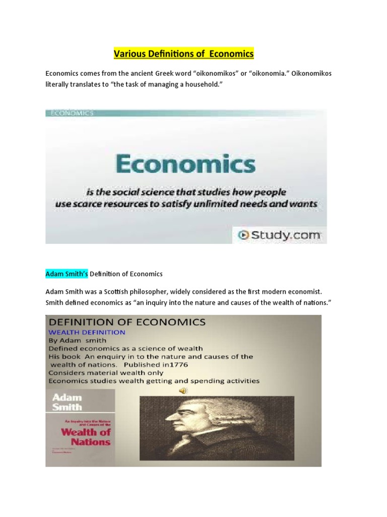 Various Definitions of Economics | PDF | Philosophical Theories | Economics