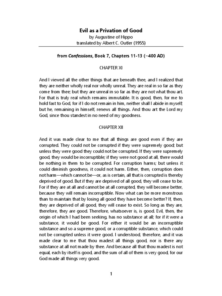 Augustine - Evil As Privation - From Confessions | PDF | Confessions ...