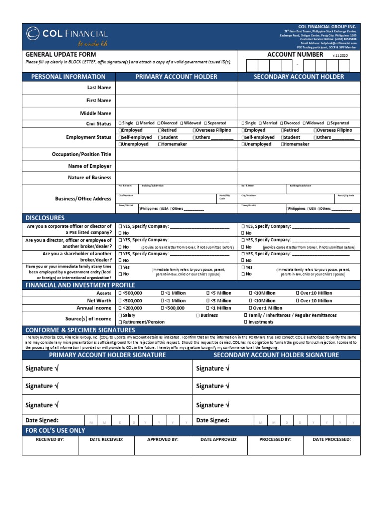 General Account Update Form | PDF | Economies | Business
