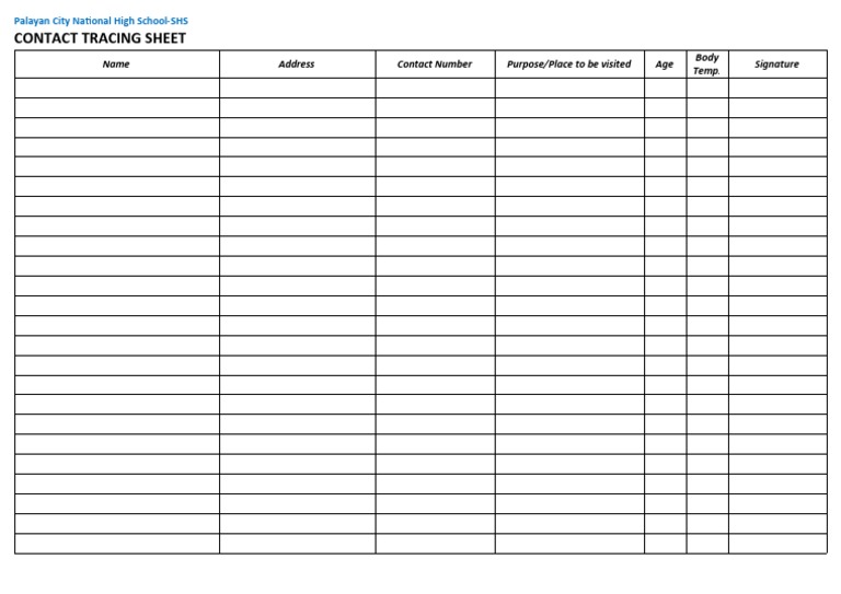 Contact Tracing Sheet Template | PDF
