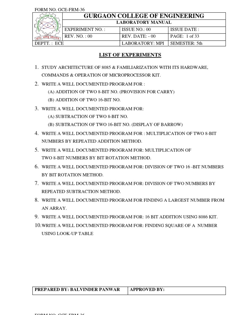 GCE Microprocessor & Interfacing Lab Manuals | PDF | Teaching Methods & Materials