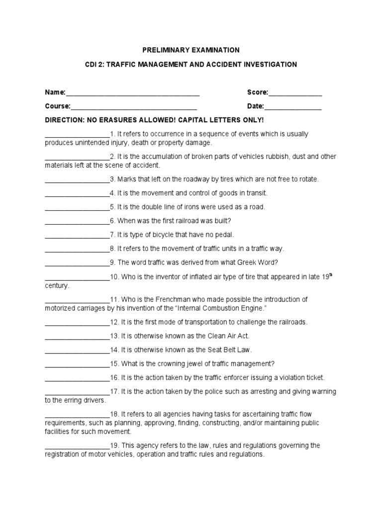 CDI 2 Prelim Exam | PDF | Traffic | Vehicles