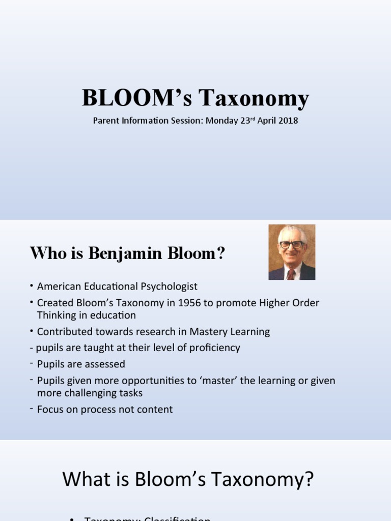 Blooms Taxonomy Presentation | PDF | Curriculum | Educational Psychology
