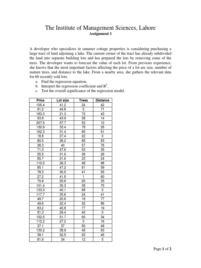 Econometrics Assignment 1 Fall 2020 | PDF | Econometrics | Regression Analysis