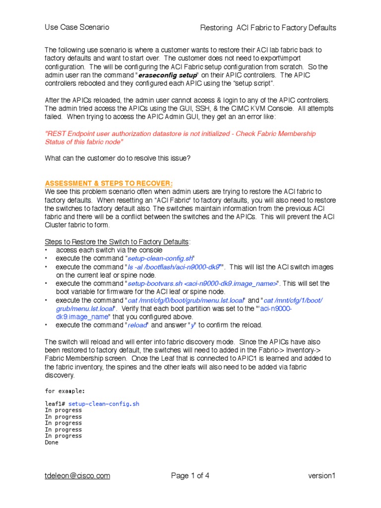 ACI Fabric Reset Guide | PDF | Command Line Interface | Booting