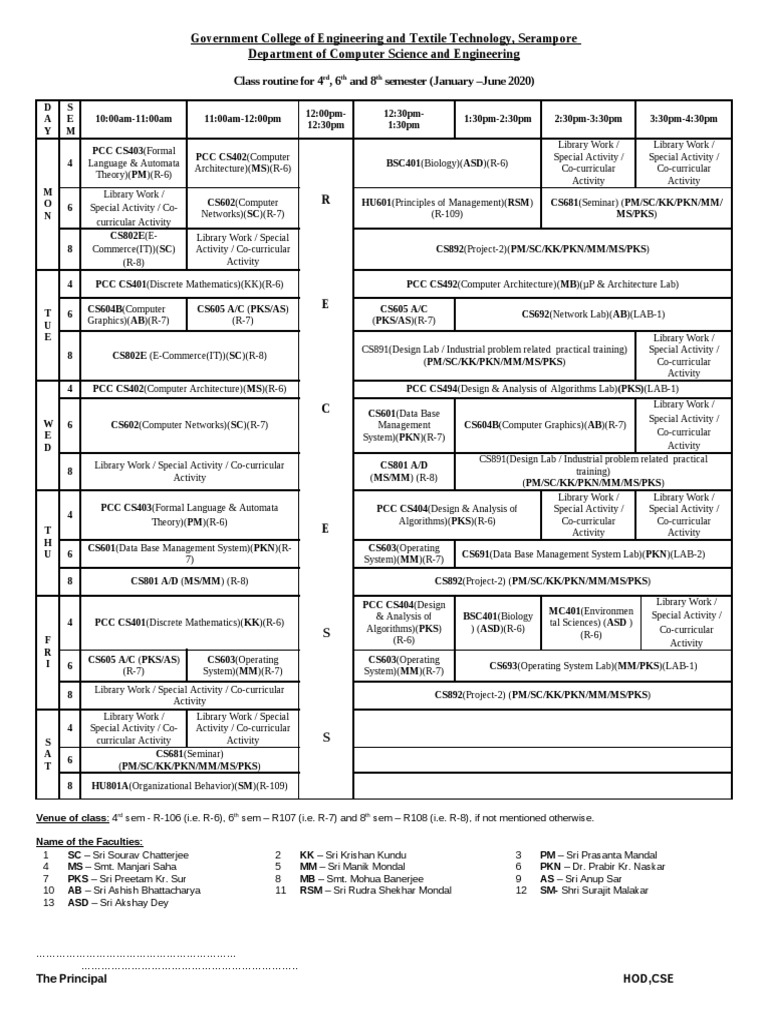 Time Table - CSE - EVEN - 2020 (V-00) | PDF | Computing | Computer Science