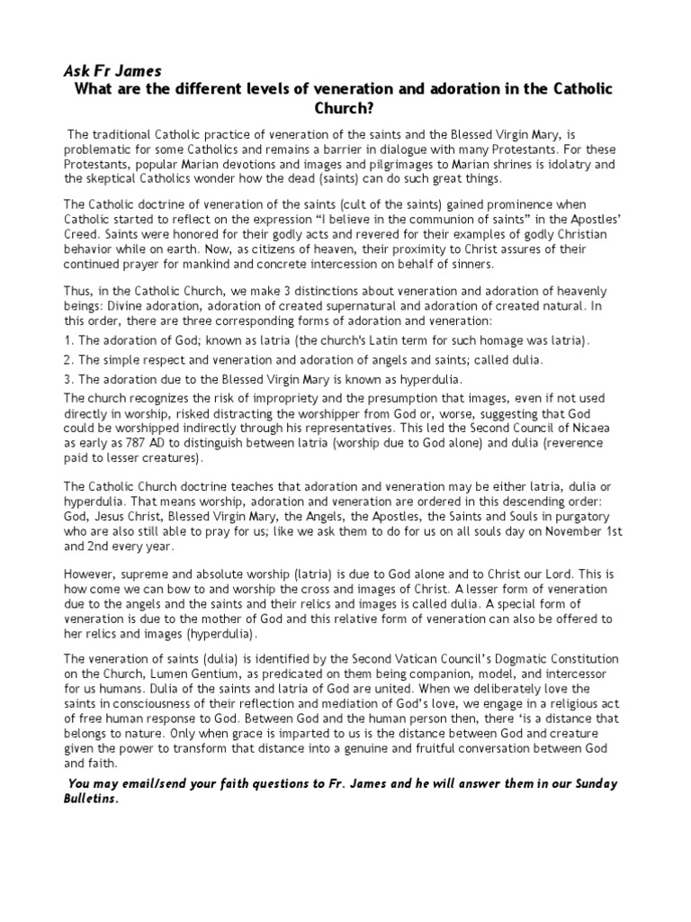 Levels of Veneration in the Catholic Church (Latria, Dulia, Hyperdulia ...