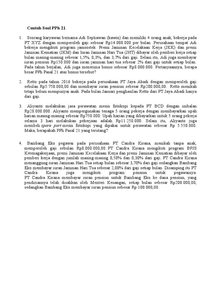 Contoh Soal PPH 21 | PDF
