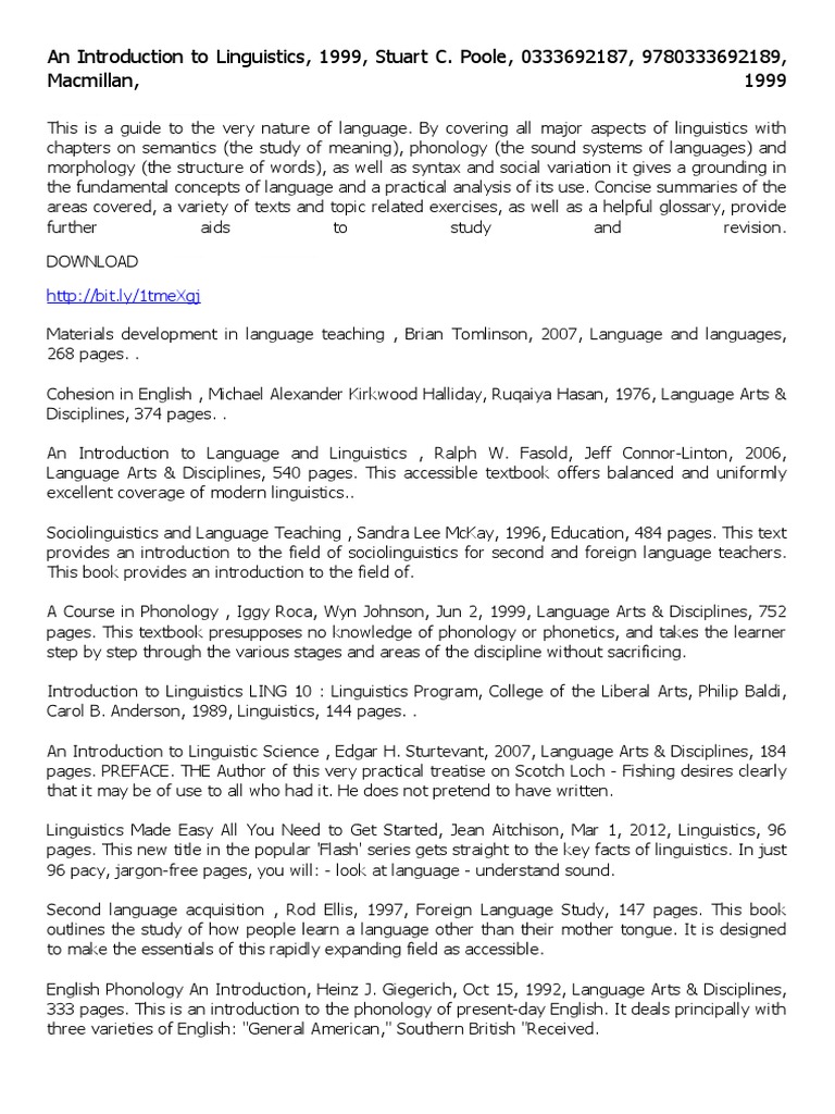 An Introduction To Linguistics, 1999, Stuart C. Poole, 0333692187 ...