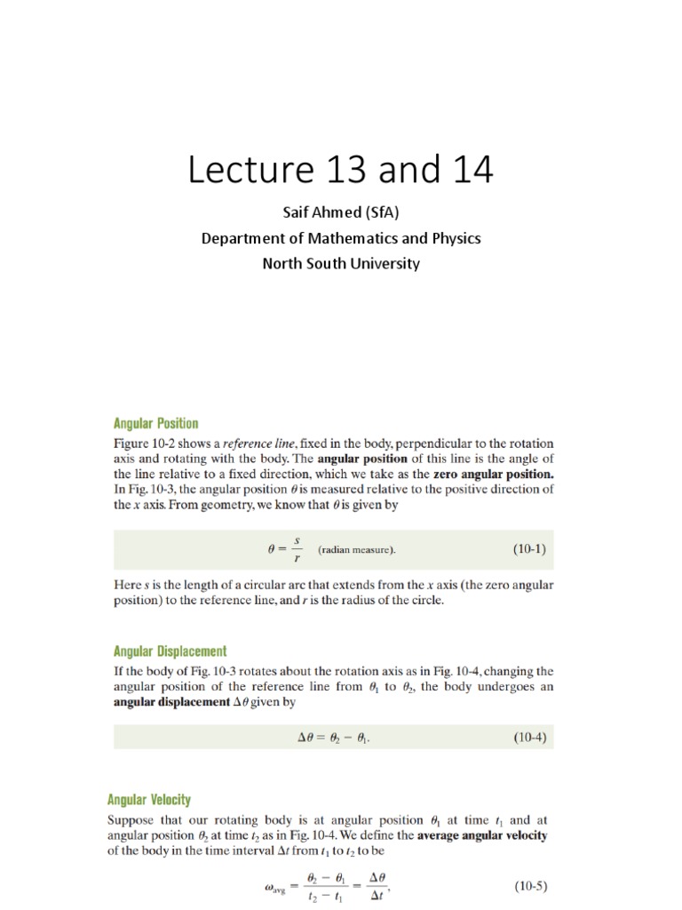 Lecture 13 and 14: Saif Ahmed (Sfa) Department of Mathematics and ...
