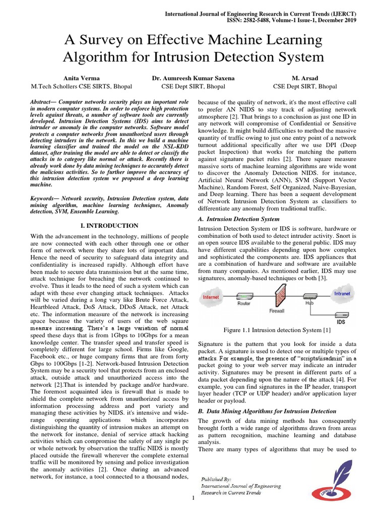 A Survey On Effective Machine Learning Algorithm For Intrusion Detection System Pdf Machine