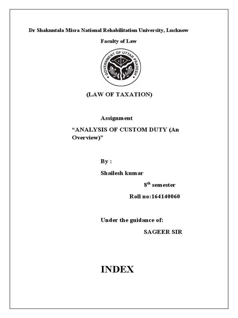 Analysis of an Overview of Custom Duties in India | PDF | Bill Of ...