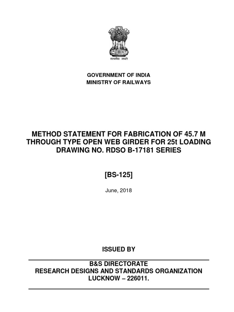 Fabrication Method Statement for 45.7m Through Type Open Web Girder ...