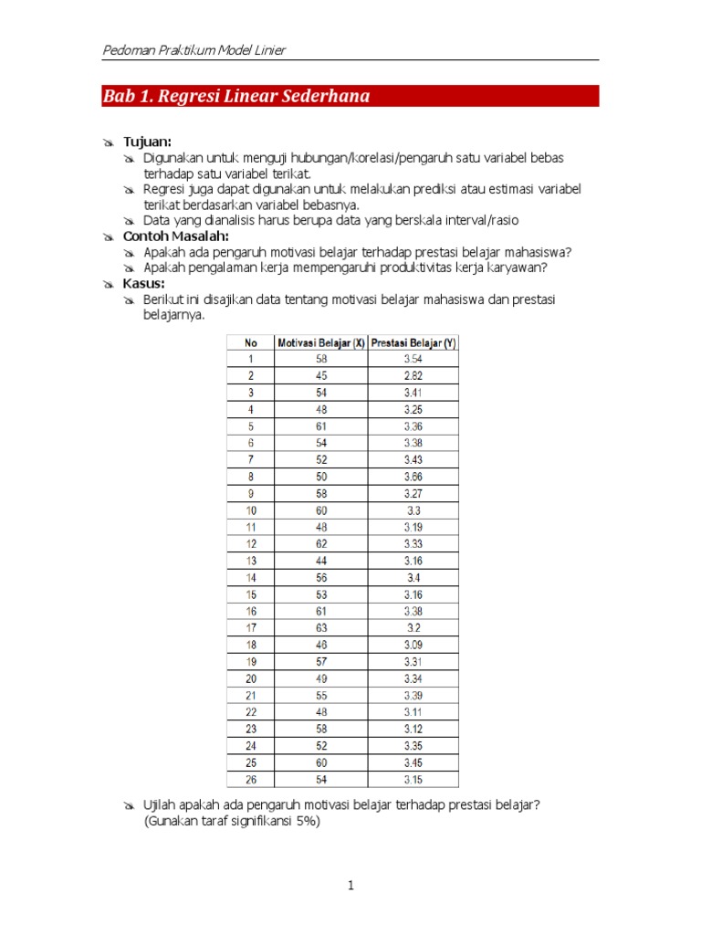 Pedoman Praktikum 1. Model Linier - Analisis Regresi | PDF